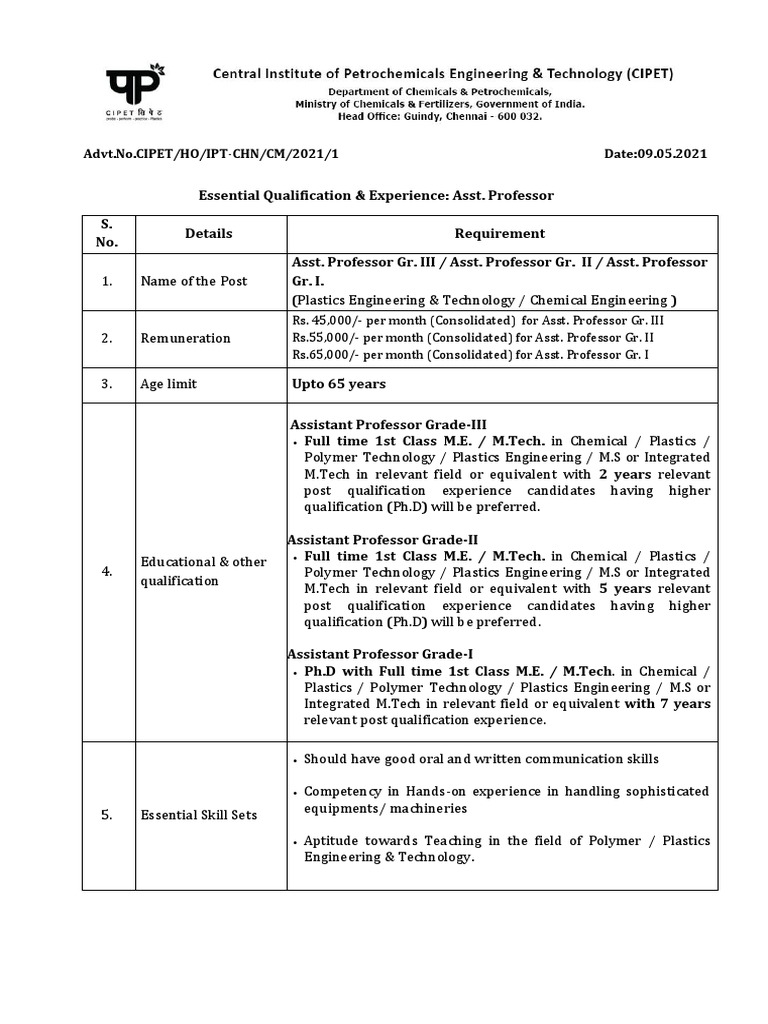 Essential Qualification and Experience | PDF