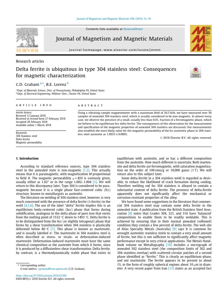 Delta Ferrite Is Ubiquitous in Type 304 Stainless Steel. Consequences ...