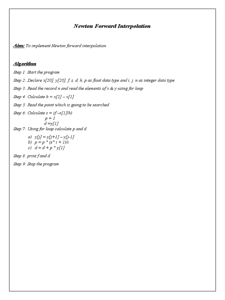 Newton Forward Interpolation | PDF | Data Type | Algorithms And Data Structures
