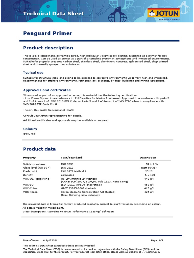 Penguard Primer: Technical Data Sheet | PDF | Abrasive | Paint