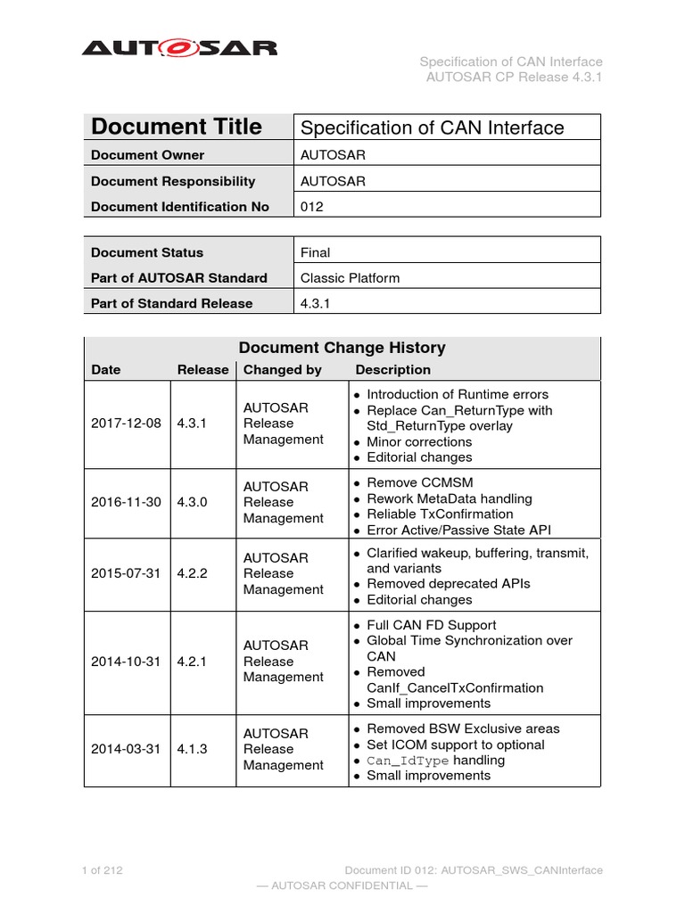 Autosar Sws Caninterface Pdf Specification Technical Standard