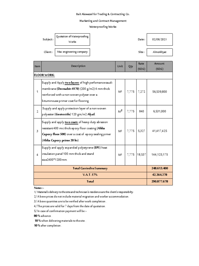 Floor Work:: 02/08/2021 Almorkhyat Quotation of Waterproofing Works Mac ...