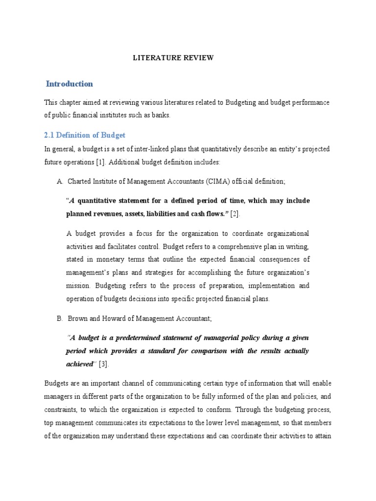 2.1 Definition of Budget: Literature Review | PDF | Budget | Management ...