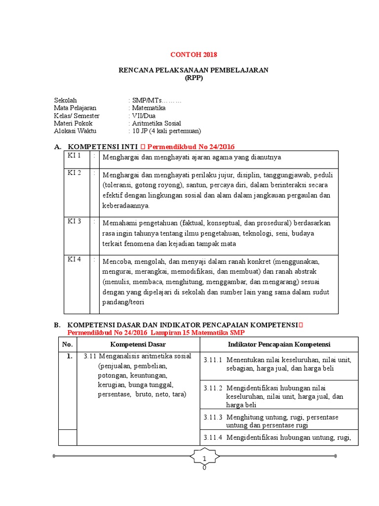 Contoh RPP PPG-Matematika | PDF | Karier & Perkembangan