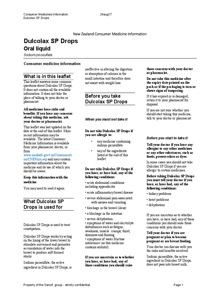 Dulcolax SP Drops: Oral Liquid | PDF | Pharmacy | Diseases And Disorders