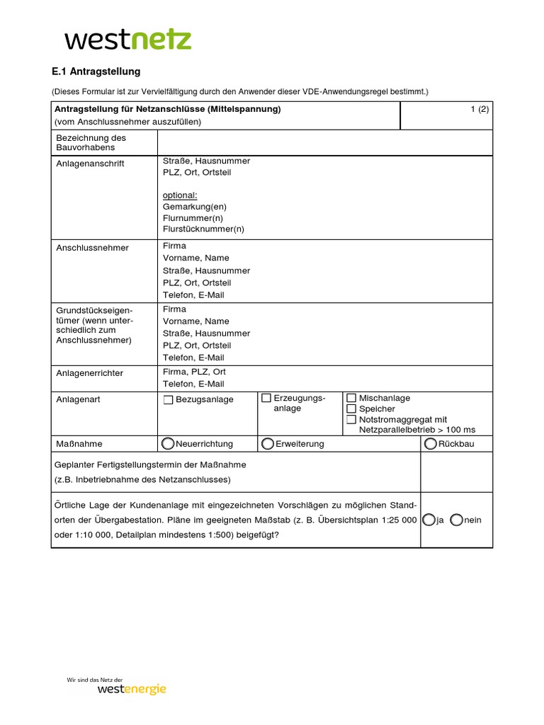 E1 Antrag Netzanschluss Mittelspannung | PDF