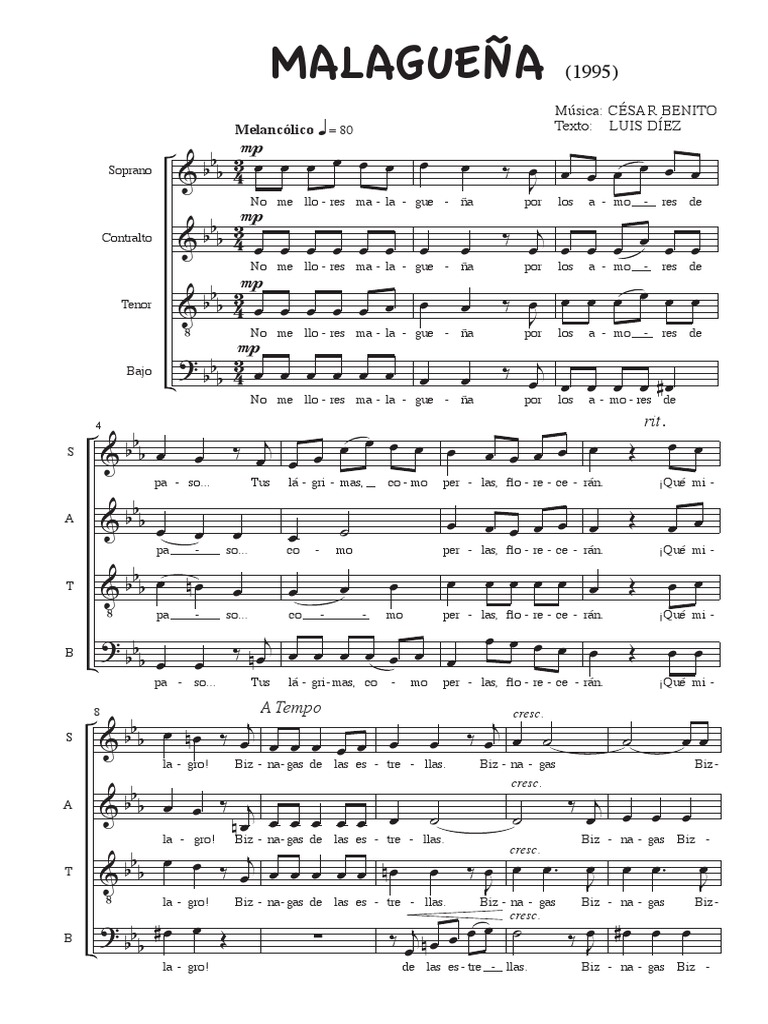 Cesar Benito-Malagueña (SATB) | PDF | Notation | Rhythm And Meter