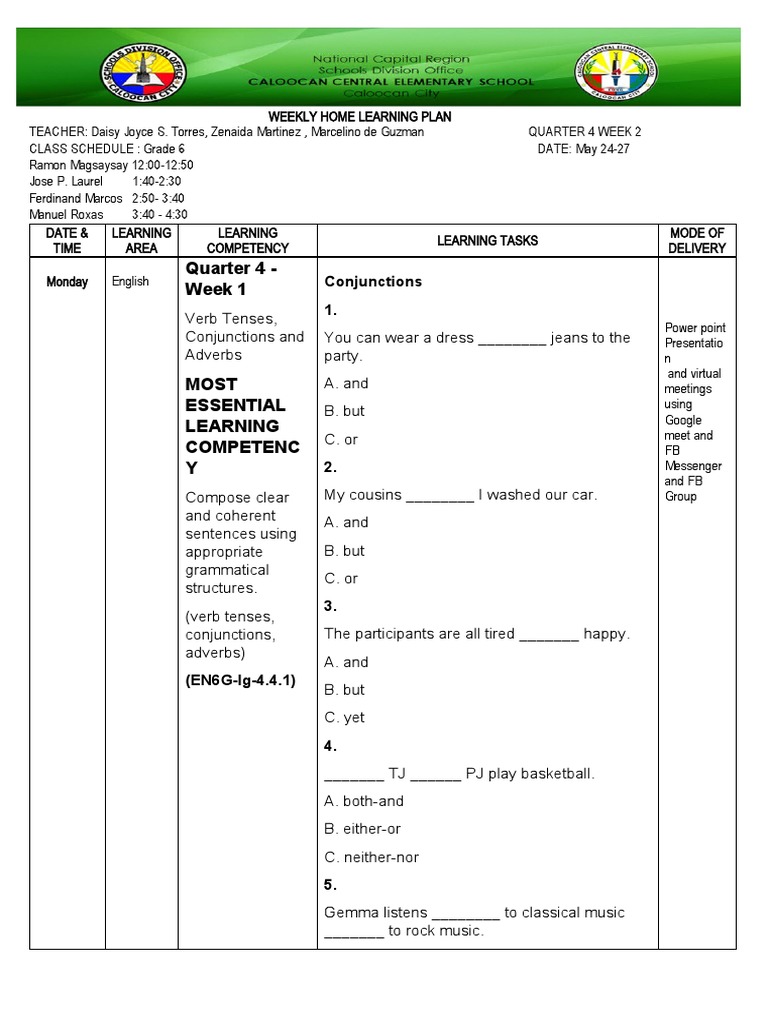 Quarter 4 - Week 1: Conjunctions 1 | PDF | Syntax | Language Arts ...