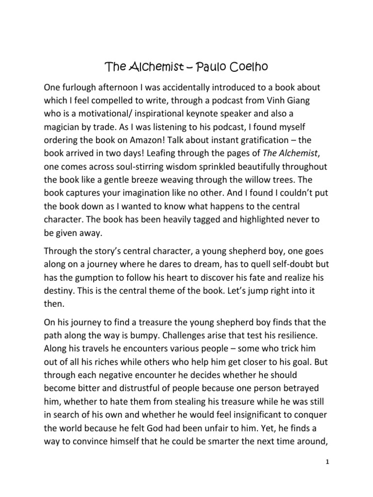 Summary of "The Alchemist" Novel | PDF | Alchemy | Dream