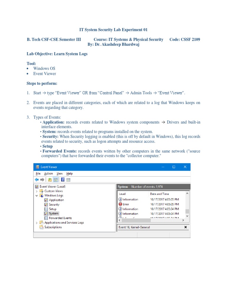 Lab Experiment #01 - System Event Logs | PDF | Microsoft Windows | Software