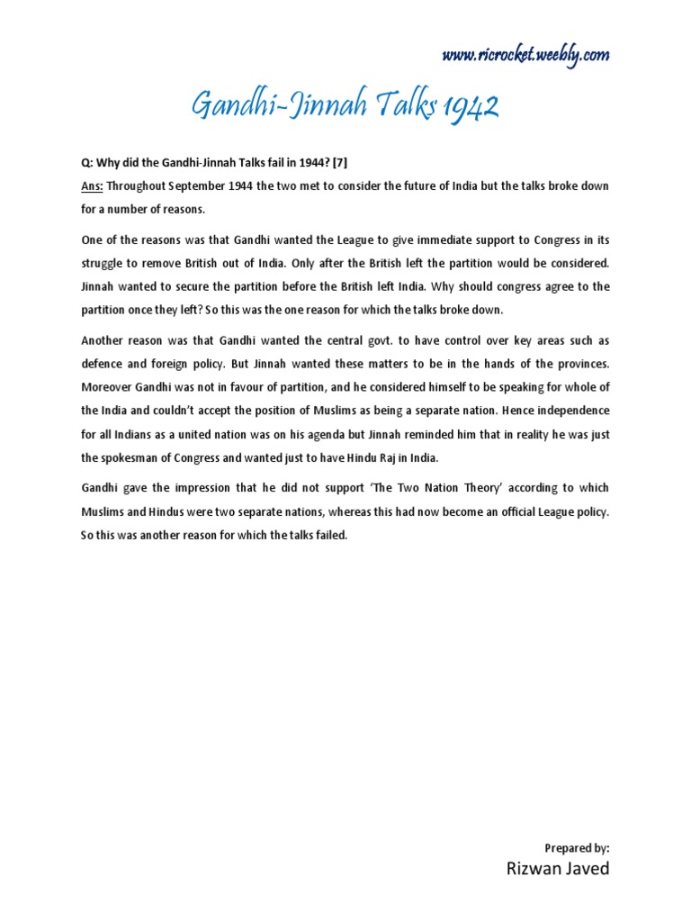 Q: Why Did The Gandhi-Jinnah Talks Fail in 1944? | PDF
