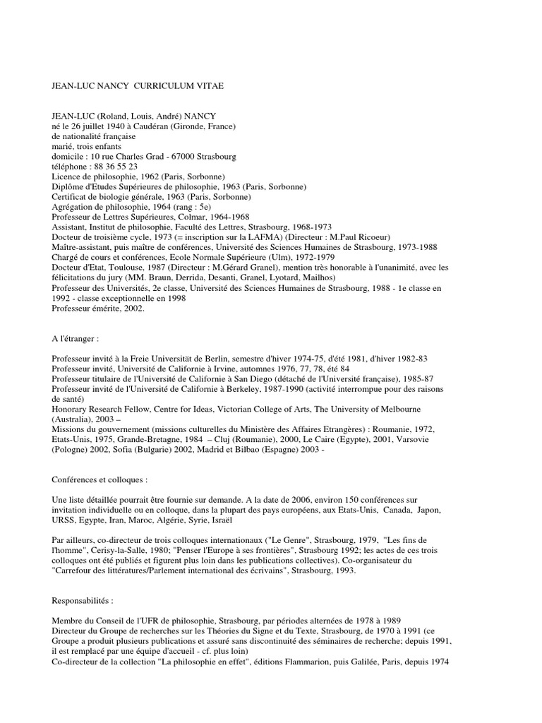 CV Nancy Jean Luc | Descargar gratis PDF | Paris