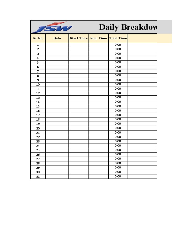 Daily Breakdown Report.: SR No Date Start Time Stop Time Total Time | PDF