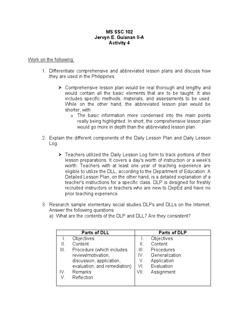 MS SSC 102 - Act 4 | PDF | Lesson Plan | Teachers