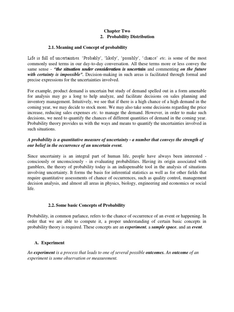 Chapter Two 2. Probability Distribution 2.1. Meaning and Concept of Probability | PDF | Expected ...