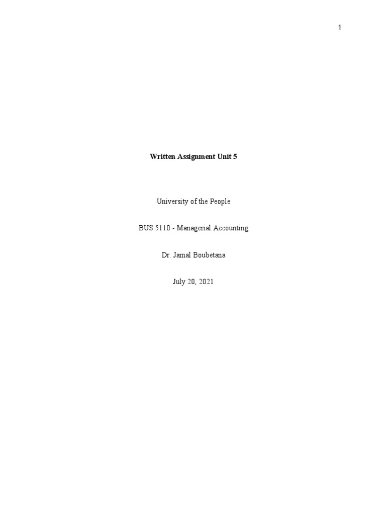 Written Assignment Unit 5 Bus 5110 Pdf Prices Cost