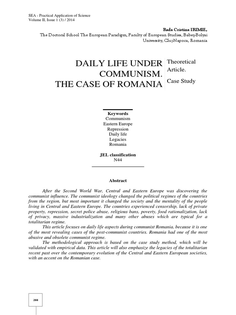 Everydy Life Under Communism. The Case of Romania | PDF | Marxism ...