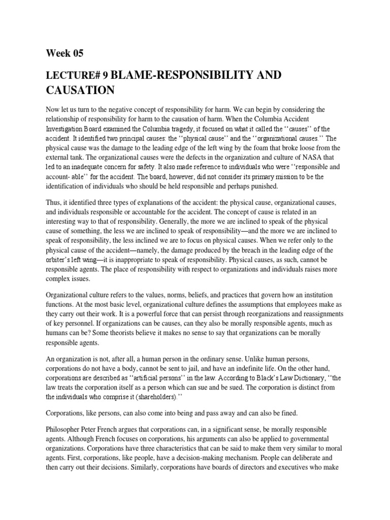 Lecture 09 Blame-Responsibility and Causation | PDF | Morality ...