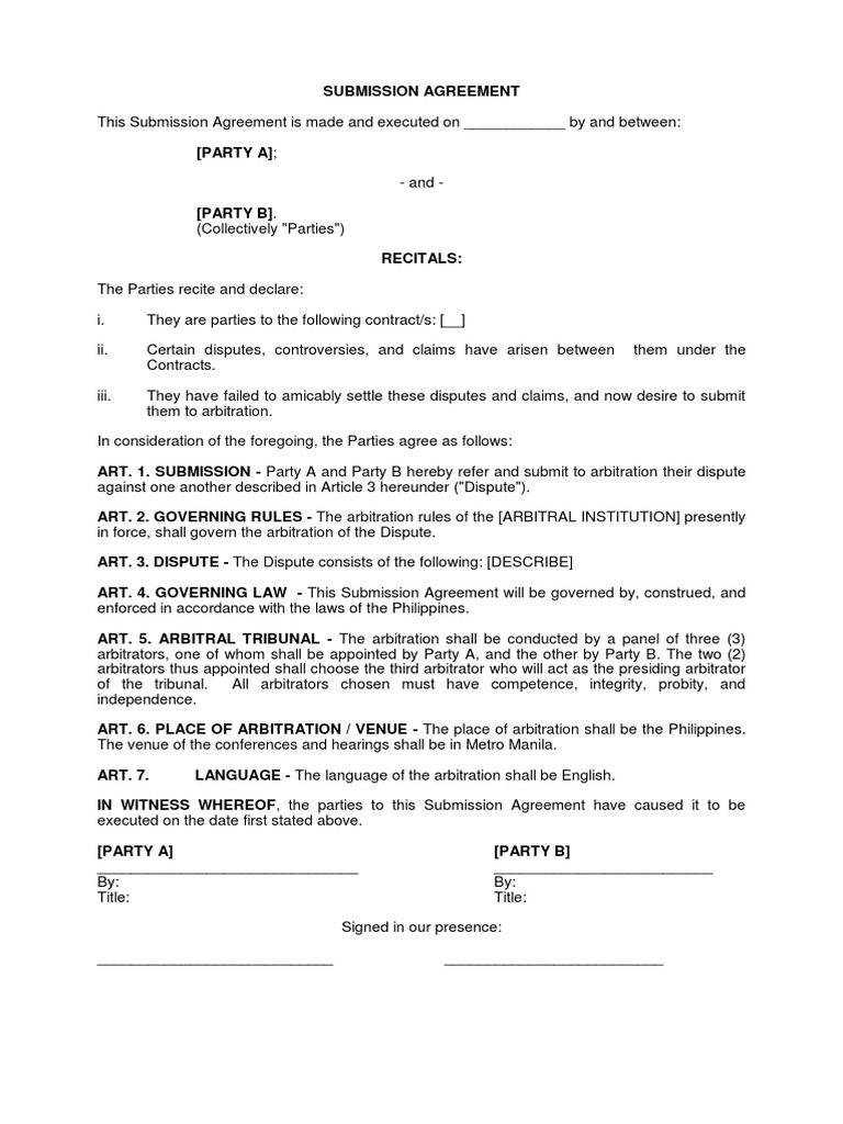 Sample Form - Submission Agreement | PDF | Finance & Money Management ...