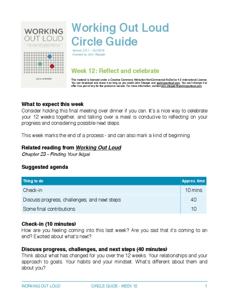 Working Out Loud ! Circle Guide!: Week 12: Reflect and Celebrate! | PDF ...