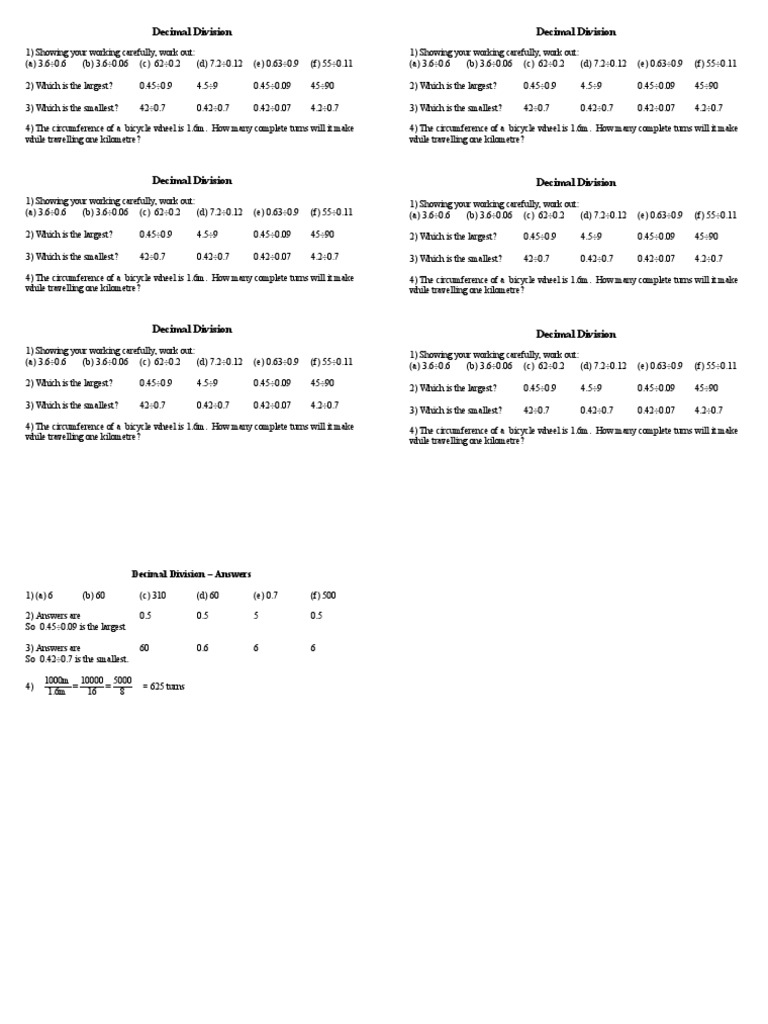 WS-Decimal Division (With Answers) | PDF