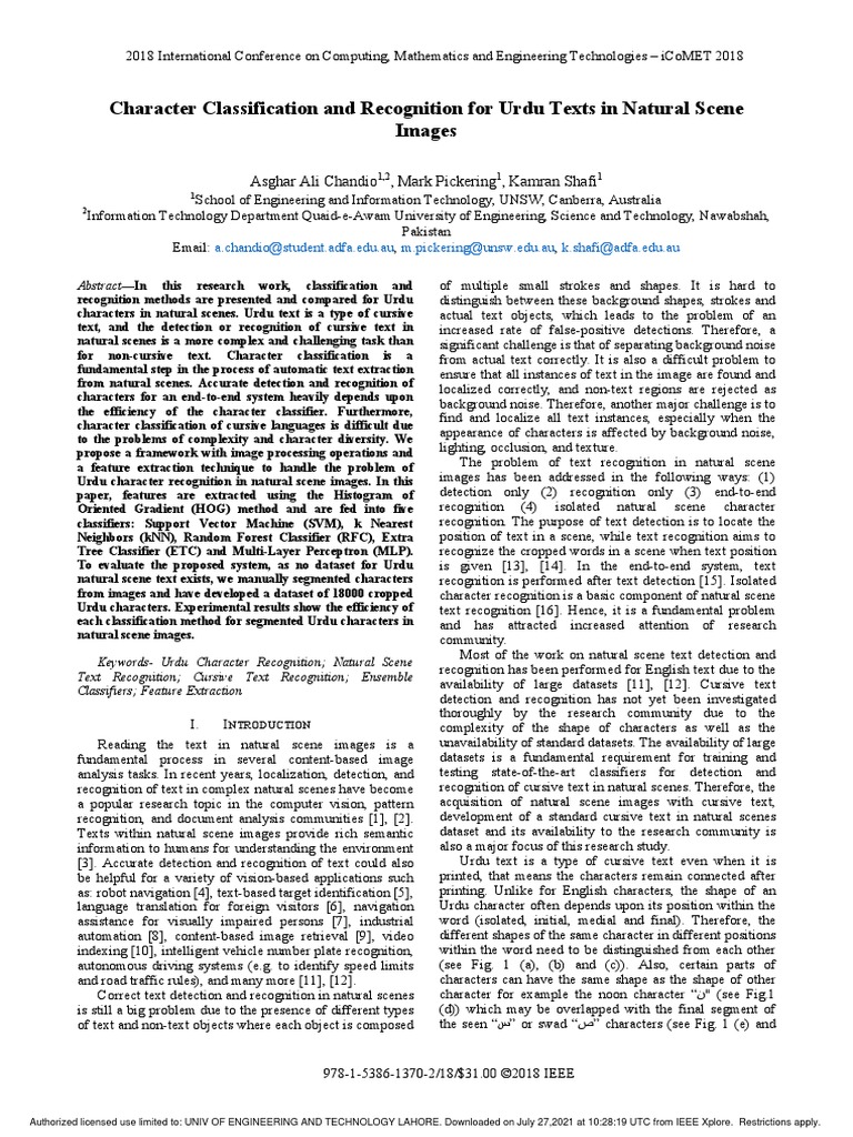 Character Classification and Recognition For Urdu Texts in Natural ...