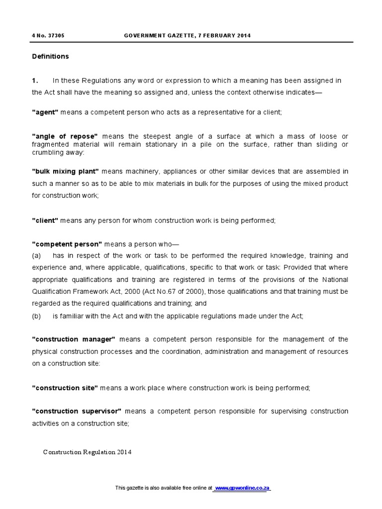 4 No. 37305 Government Gazette, 7 February 2014: Construction ...