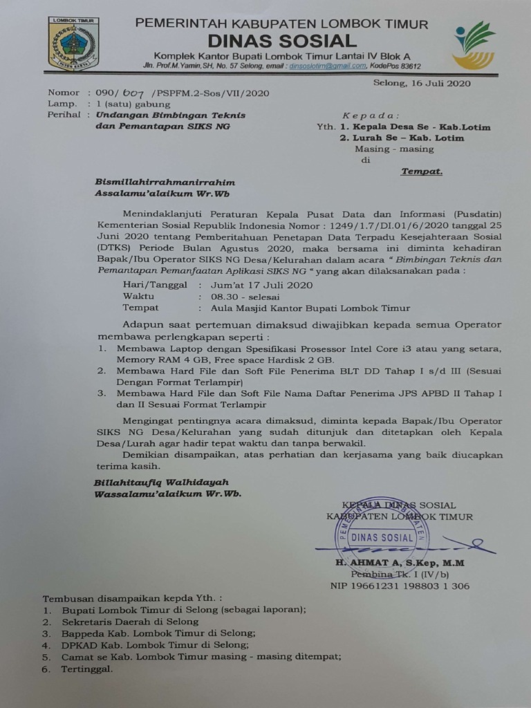 Surat Undangan Bimtek Siks NG 2020 | PDF