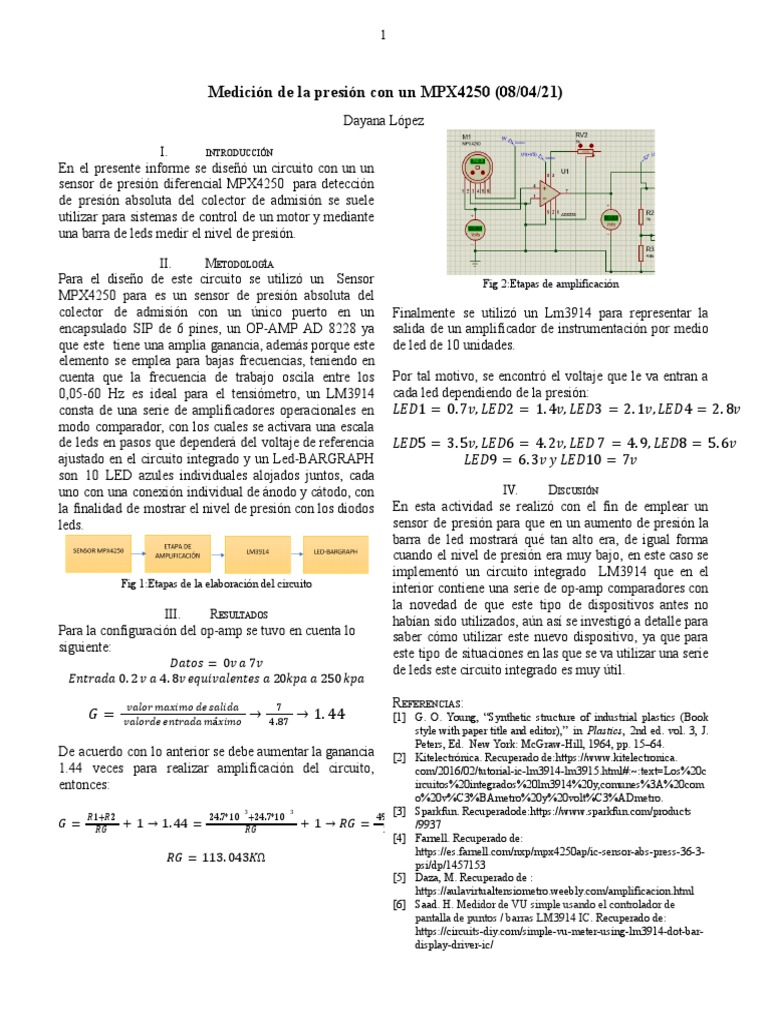 Circuito de Medición de Presión con MPX4250 | PDF | Diodo emisor de luz ...