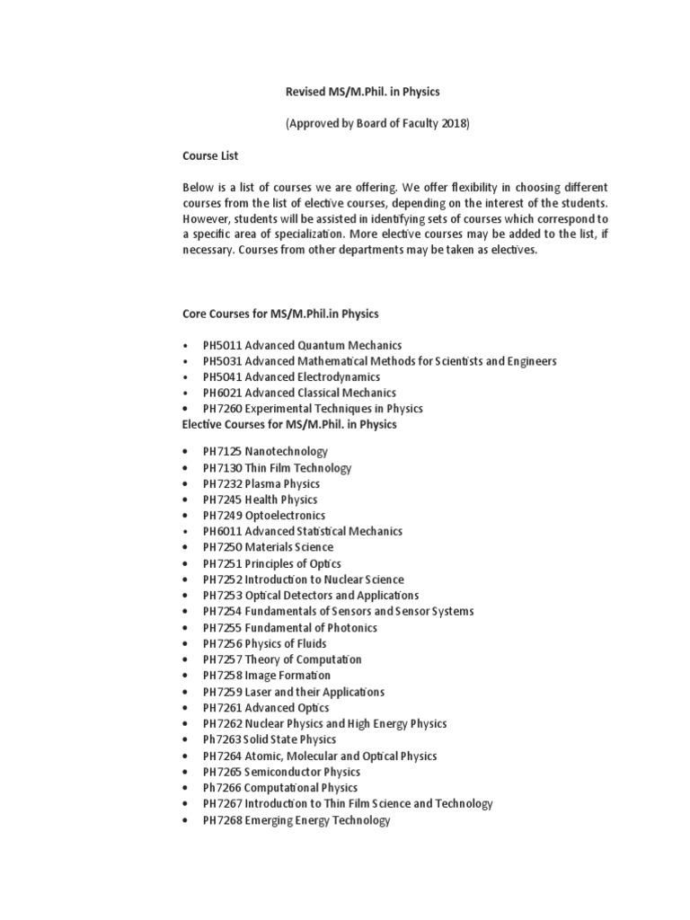 Revised MS/M.Phil. in Physics | PDF