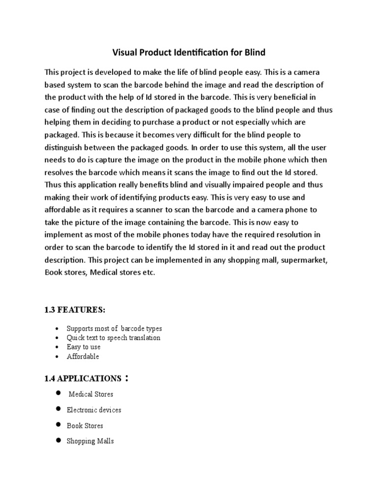 Visual Product Identification For Blind: 1.3 Features | PDF | Barcode ...
