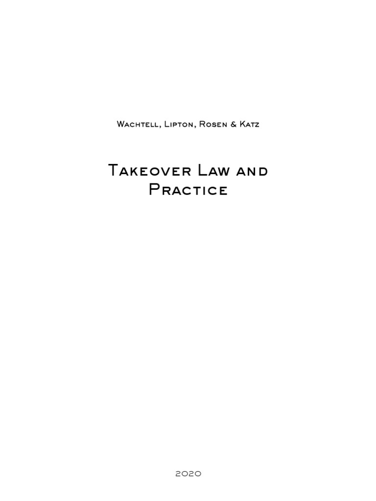 Takeover Law & Pratice 2020 | PDF | Private Equity | Mergers And ...