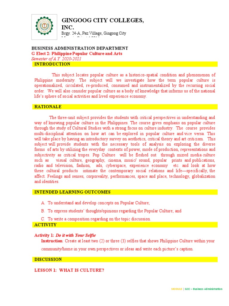 Bsba Module Format 2021 | PDF | Popular Culture | Identity (Social Science)