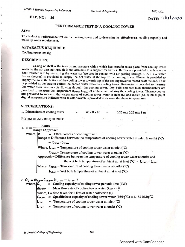 Performance Test On A Cooling Tower | PDF