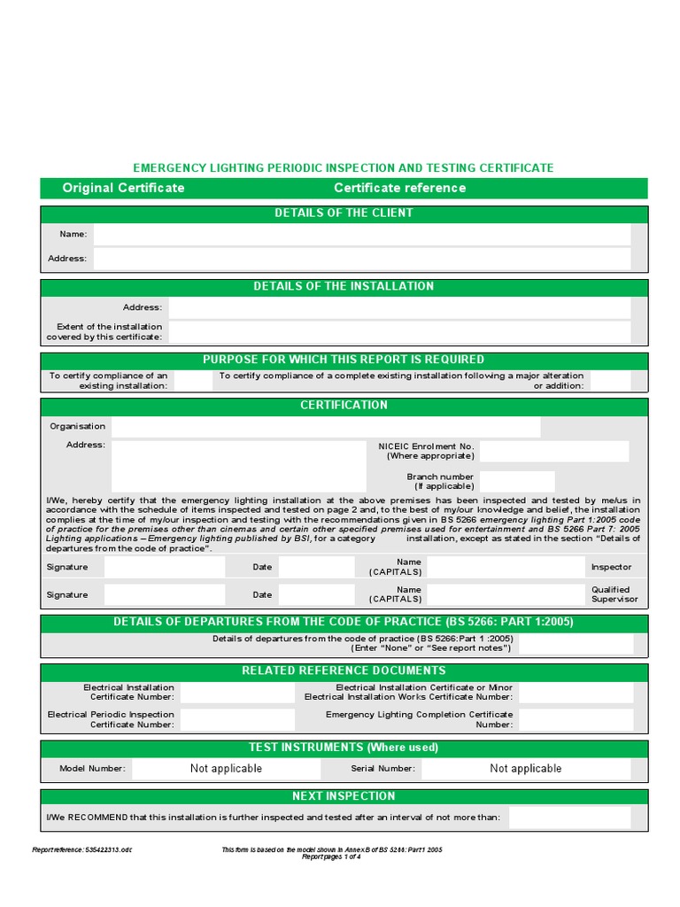 Electrical Installation Test Certificate Template