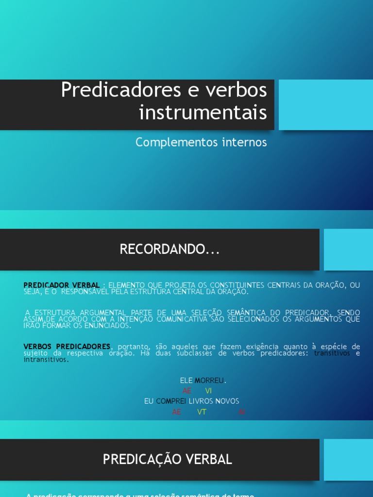 Complementos verbais, predicativos e verbos instrumentais | PDF | Objeto (gramática) | Assunto ...