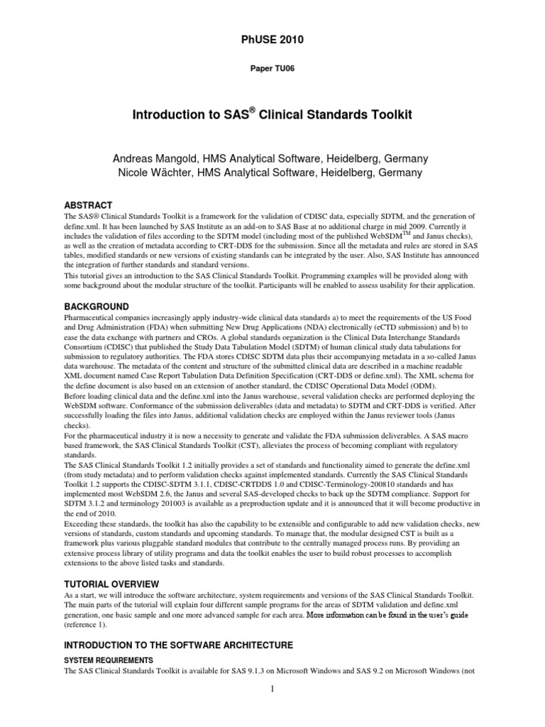 Introduction To SAS® Clinical Standards Toolkit | PDF | Sas (Software ...
