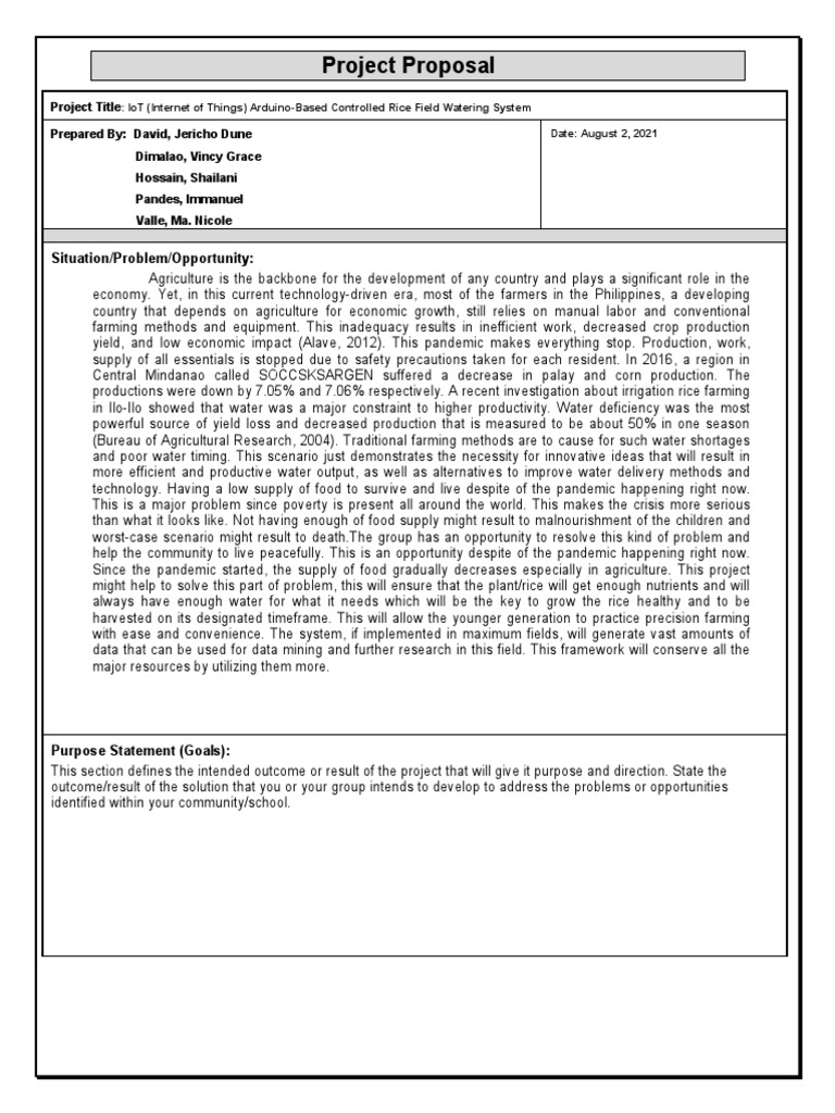 CS158-1L ProjectProposalTemplate | PDF | Agriculture | Goal