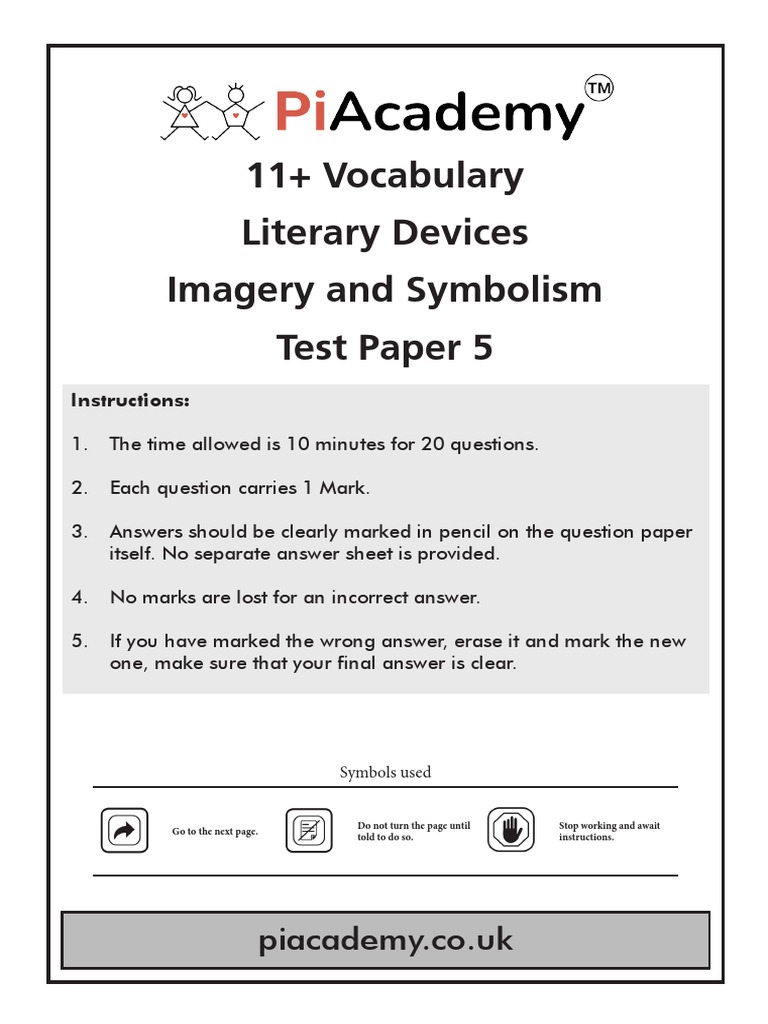 11 Plus Vocabulary Literary Devices Test Paper 5 HJT | PDF