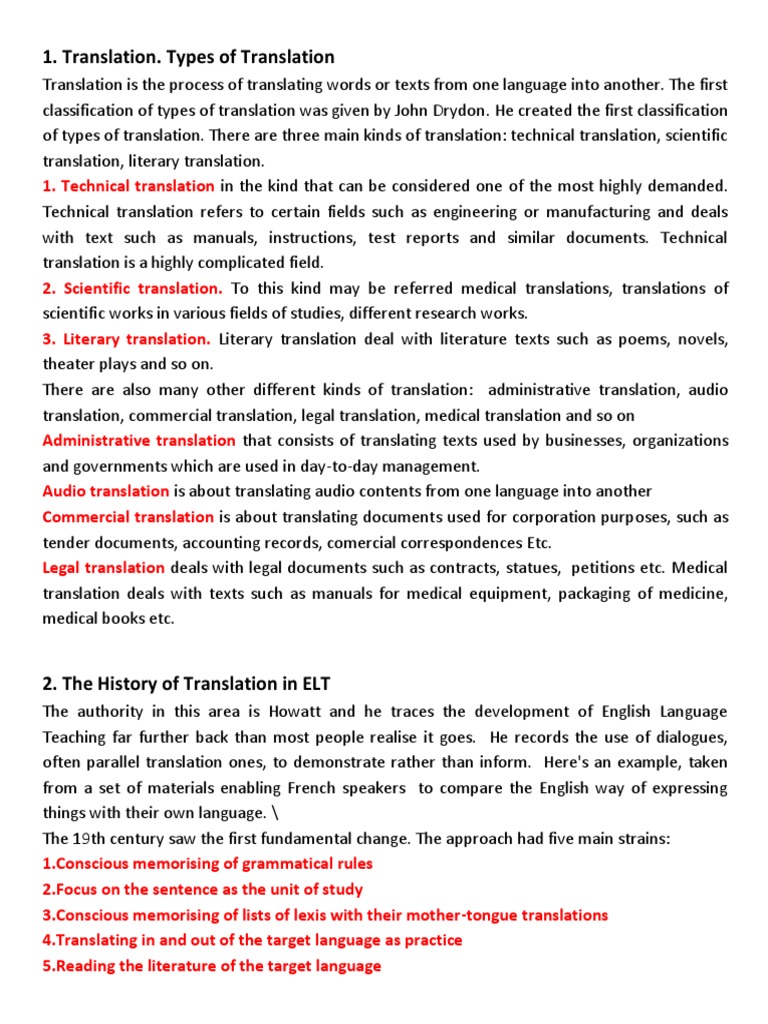 Translation. Types of Translation | PDF | Verb | Subject (Grammar)