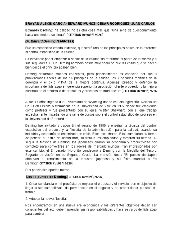 Etapas del Ciclo Deming en Calidad | PDF | Calidad (comercial)
