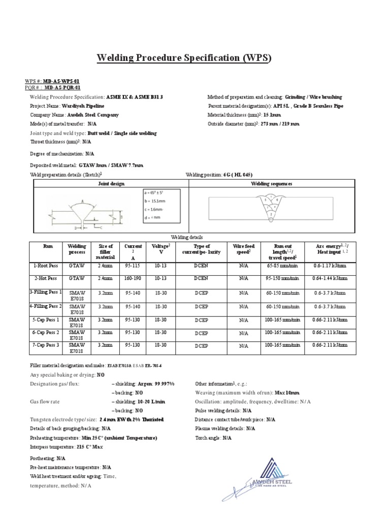 Welding Procedure Specification (WPS) : Asme Ix & Asme B31.3 | PDF ...