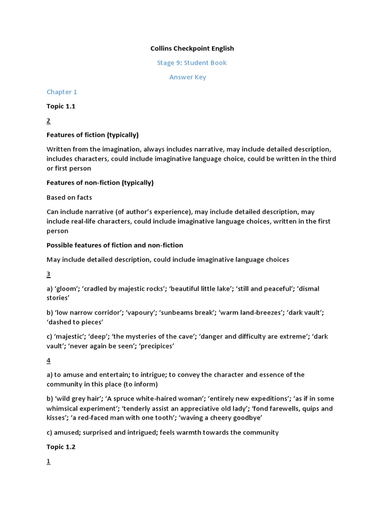 Checkpoint English Answer Key SB 9 | PDF | Narration | Sentence ...