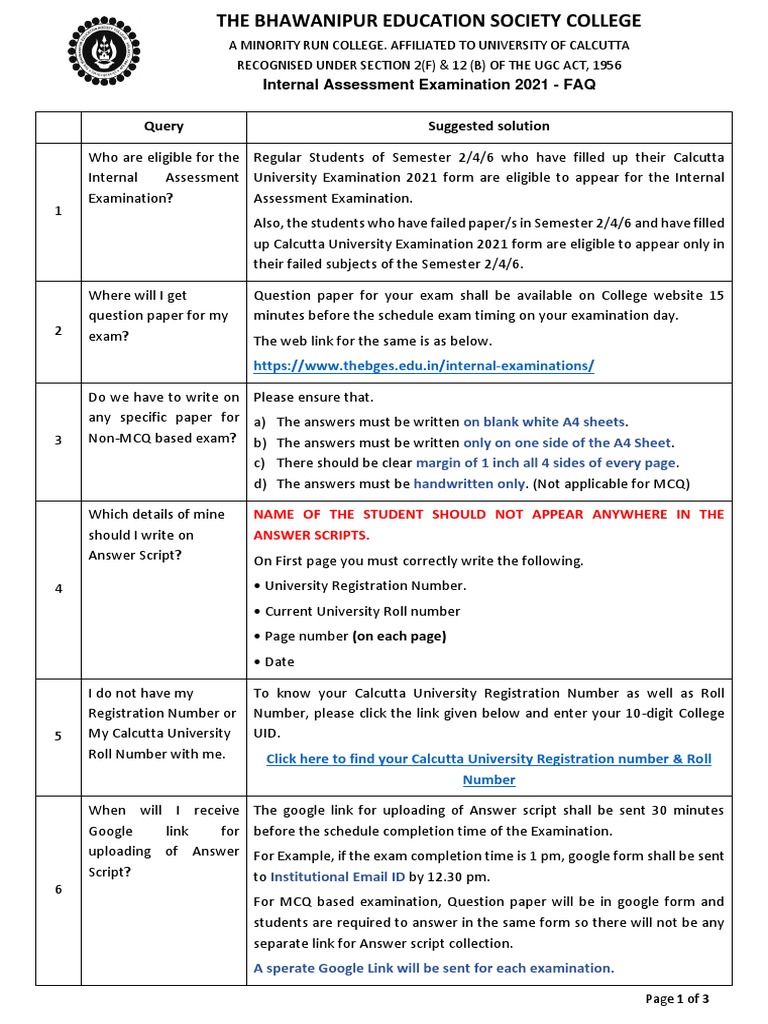 Internal Assessment Examination 2021 - FAQ Query Suggested Solution ...