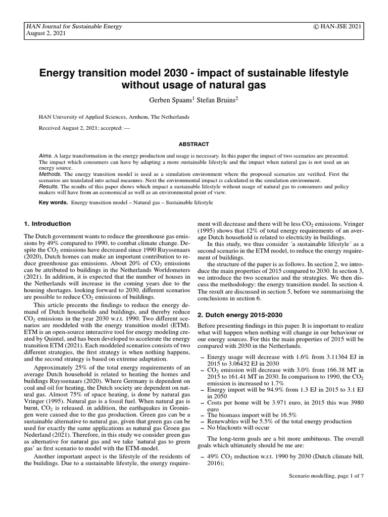Energy Transition Model 2030 - Impact of Sustainable Lifestyle Without ...