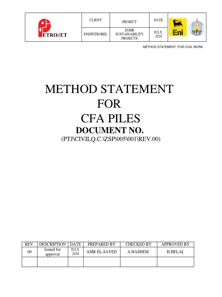 CFA Piling Method Statement | PDF | Deep Foundation | Mechanical ...