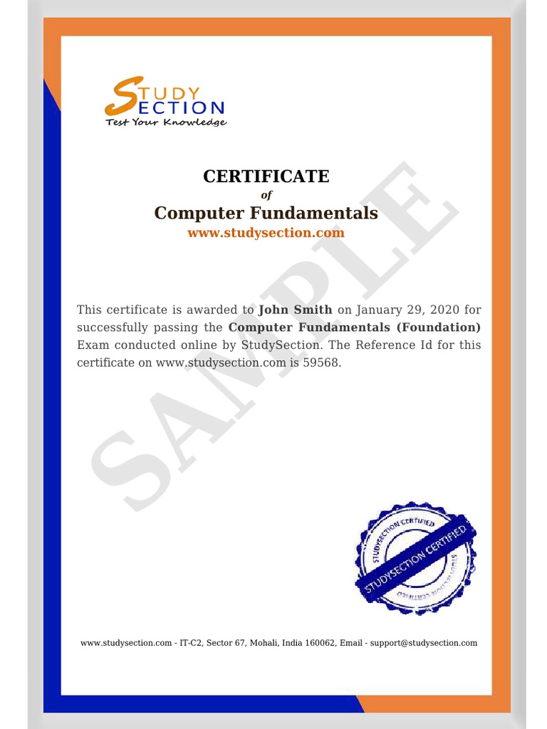 Computer Fundamentals Certificate | PDF