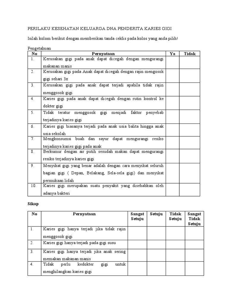 Kuisioner Karies Gigi | PDF