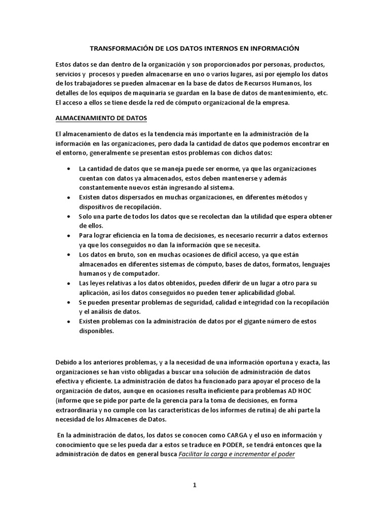 Transformación de Datos Internos en Información | PDF | Bases de datos ...