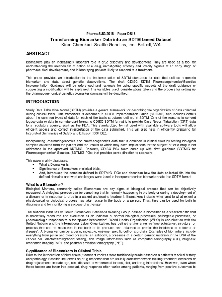 Transforming Biomarker Data Into An SDTM Based Dataset | PDF ...